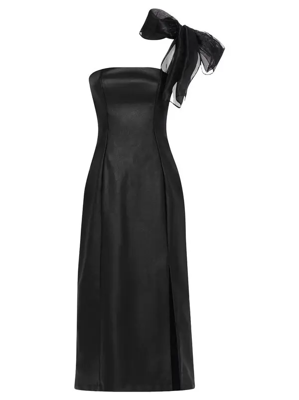 ZETAYE Riva Noir Faux Leather Bow Dress - Black