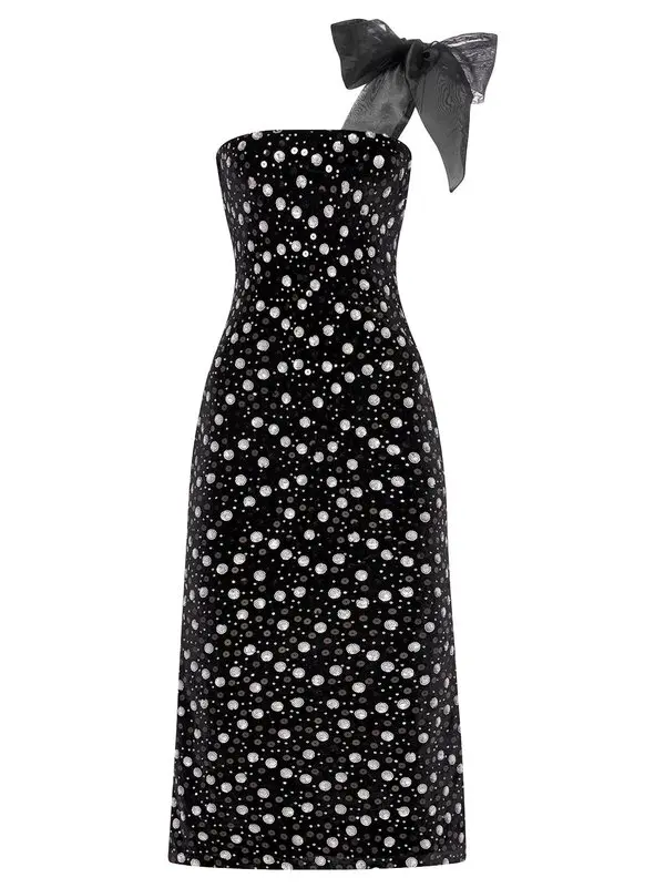 ZETAYE Lydia Sequin One-shoulder Bow Dress - Black
