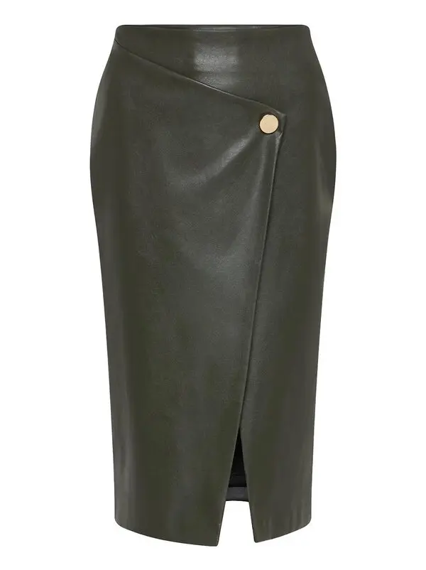 ZETAYE Riva Faux Leather Wrap Midi Skirt - Green