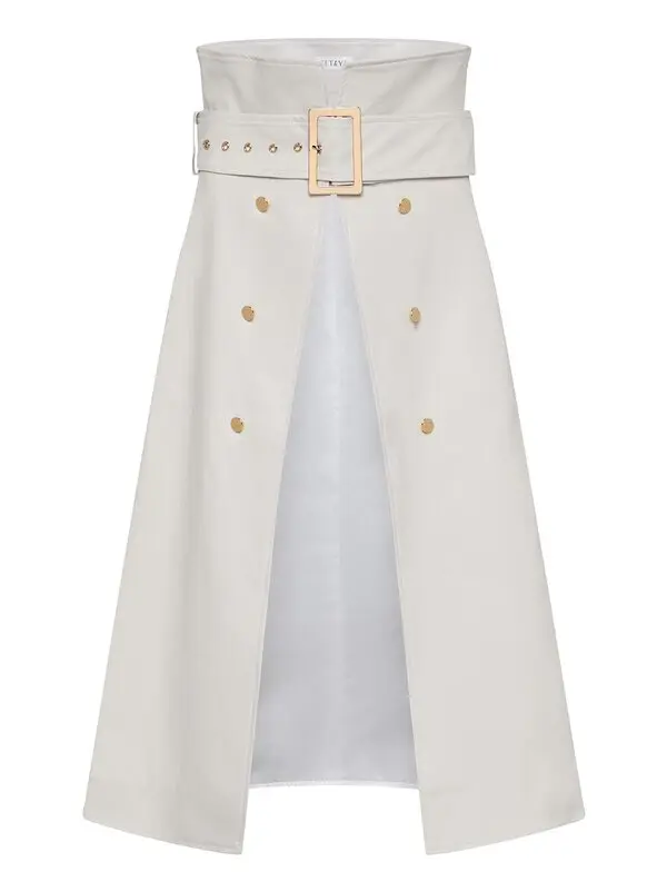 ZETAYE Harper Faux Leather Wrap Trench Skirt - White