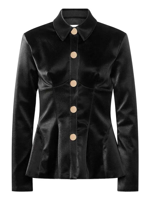 ZETAYE Kadence Faux Leather Peplum Blazer - Black