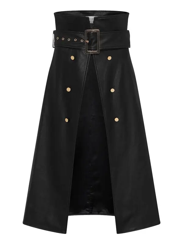 ZETAYE Harper Leather Wrap Trench Skirt - Black
