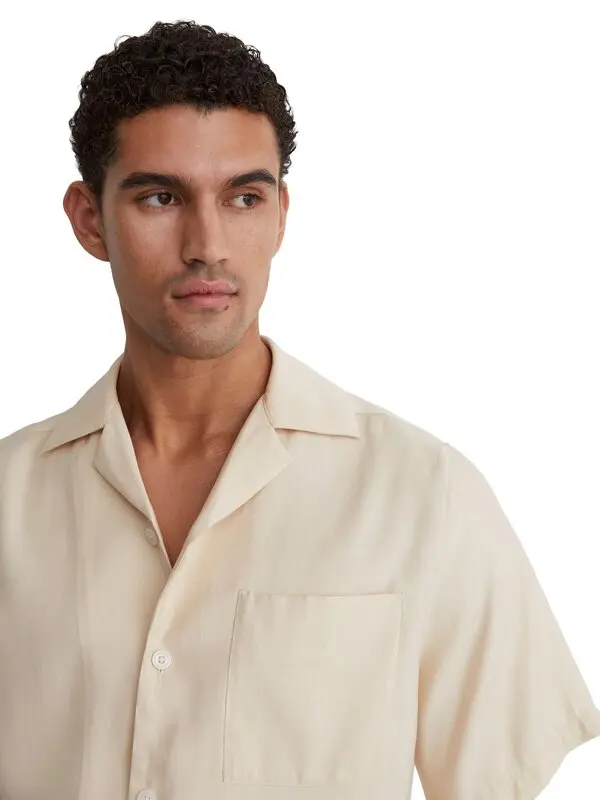 REISS Cosworth Modal-blend Relaxed Cuban-collar Shirt - Stone