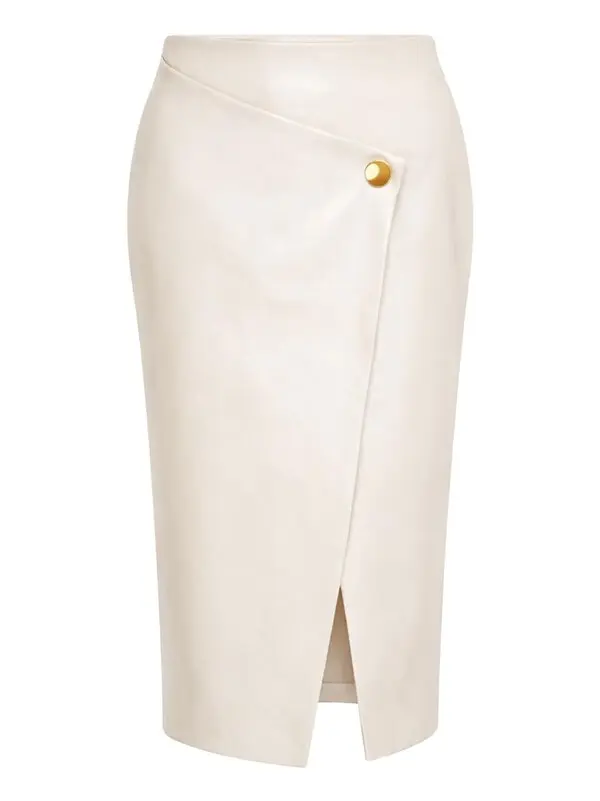ZETAYE Riva Faux Leather Wrap Midi Skirt - White