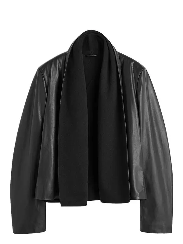 TOTEME Leather Jacket With Wool Scarf Collar - Black