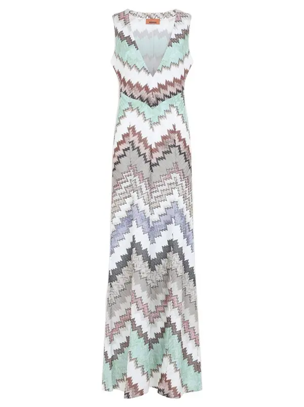 Missoni Sleeveless V-neck Maxi Dress With Geometric Zigzag Pattern - Multicolour