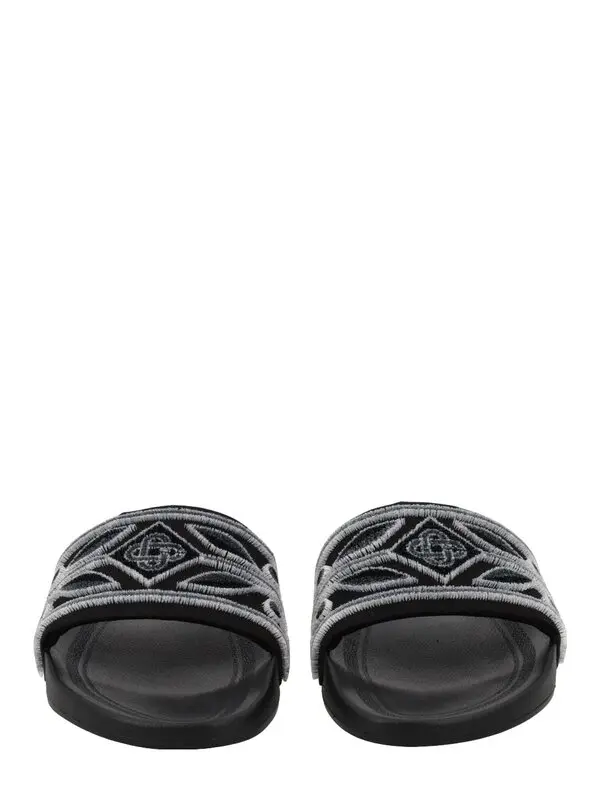 Casablanca Embroidered Slide Sandals - Black