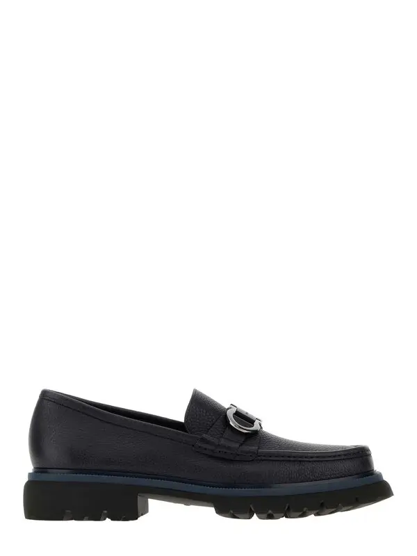 FERRAGAMO Cocoon Leather Loafers With Gancini Detail - Blue