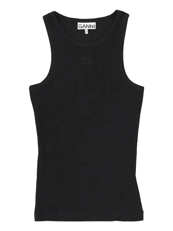 GANNI Ribbed Tank Top - Black