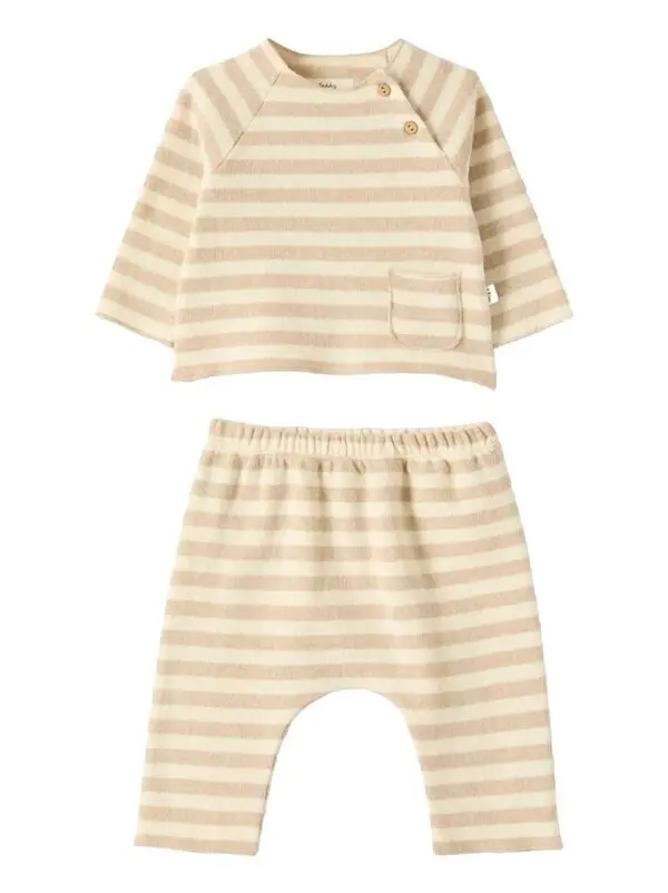 TEDDY & MINOU Cozy Knit" Striped Sweatshirt And Jogger Set - Beige