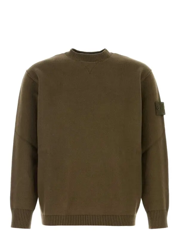 Stone Island Crew Neck Cotton Blend Knit Sweater - Green