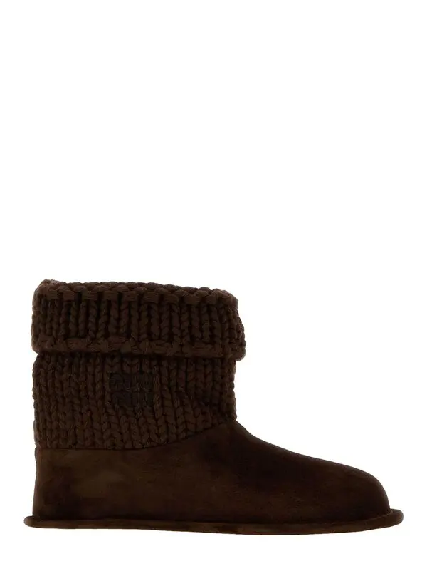 Miu Miu Knit And Suede Ankle Boots - Brown