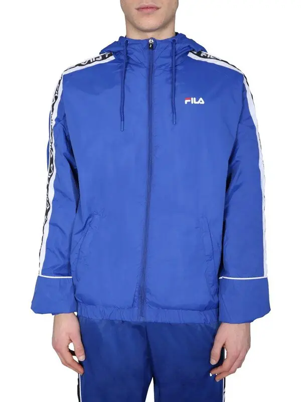FILA Hooded Zip-up Windbreaker Jacket With Logo Detail - Blue
