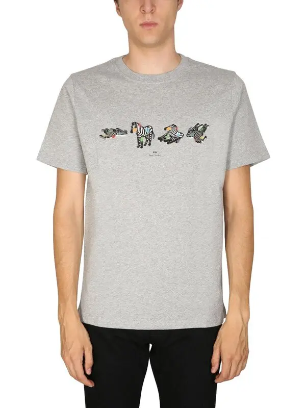 Paul Smith Crewneck T-shirt With Front Logo Print For - Grey