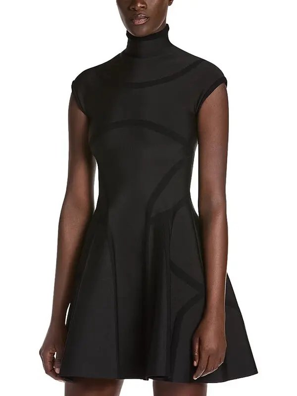 Alexander McQueen Jacquard Line Flared Mini Dress - Black