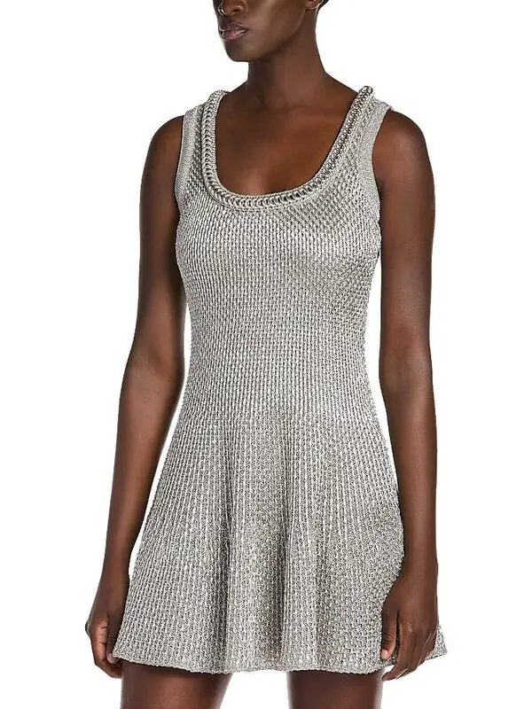 Alexander McQueen Metallic Ring Knit Flared Mini Dress - Silver