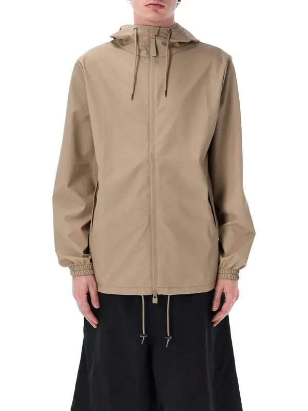 Rains Sporty Hooded Waterproof Jacket With Two-way Zip Closure - Beige