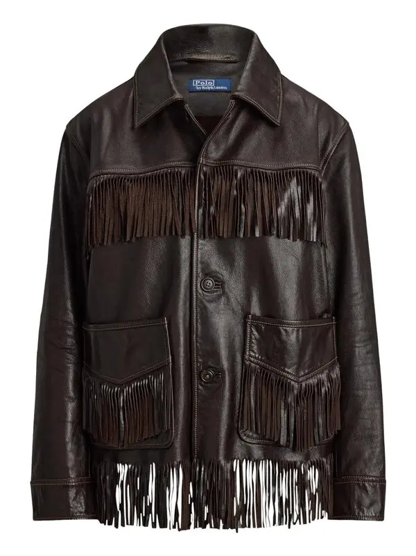 Ralph Lauren 100% Calfskin Leather Fringed Jacket - Brown