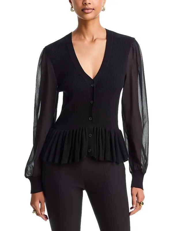 SIX FIFTY Alexandra V-neck Sheer Sleeve Sweater - Black