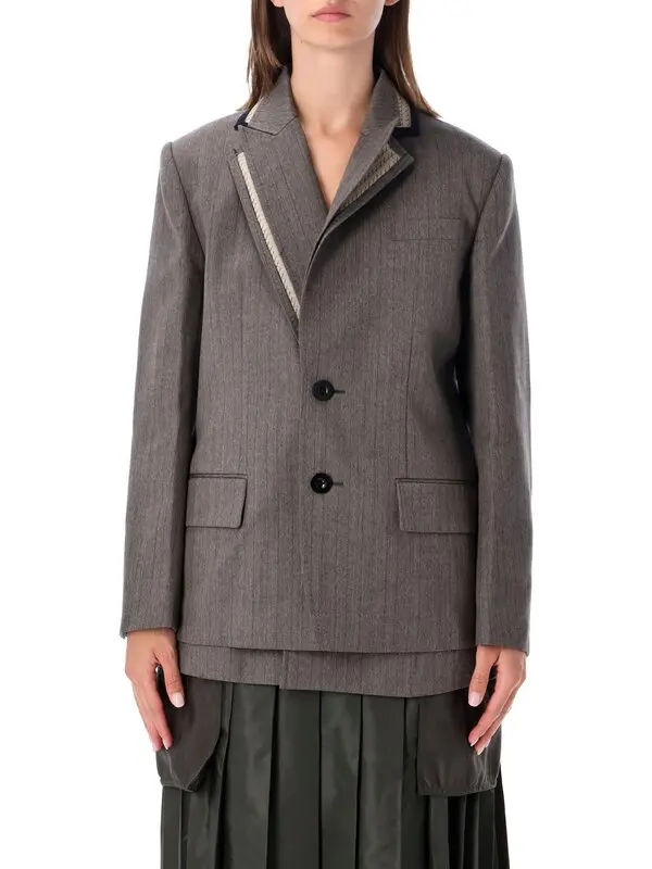 Sacai Wool Tailored Blazer Jacket - Marrone