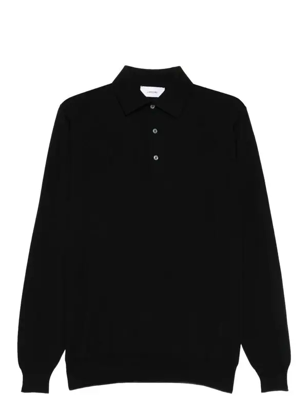 LARDINI Long-sleeve Wool Polo Shirt In 100% Pure Virgin Wool, Made In Italy - Nero