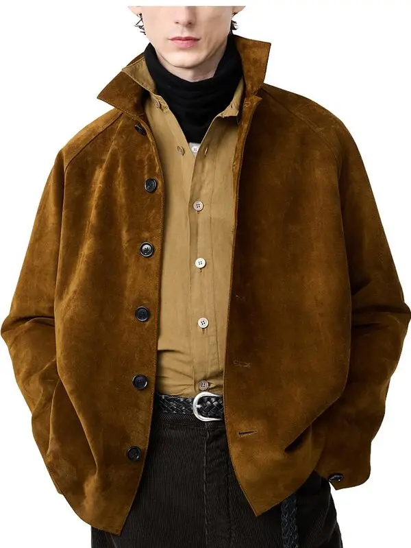 Studio Nicholson Suede Leather Button Overshirt - Mustard