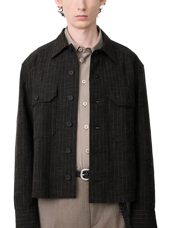 Studio Nicholson Slim Cotton & Wool Knit Check Overshirt - Peat