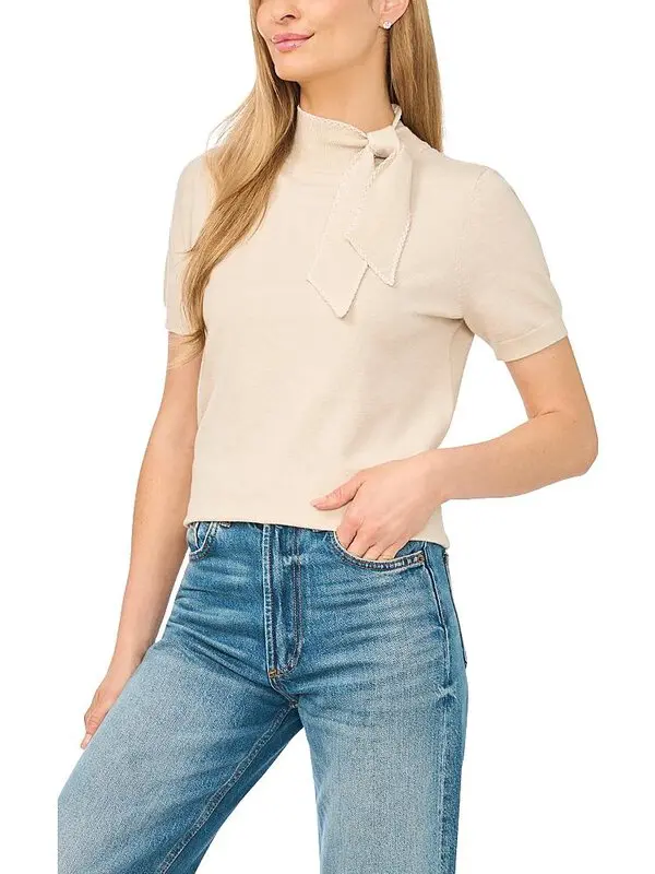 CECE DUPRAZ Tie Neck Short Sleeve Sweater - Malted