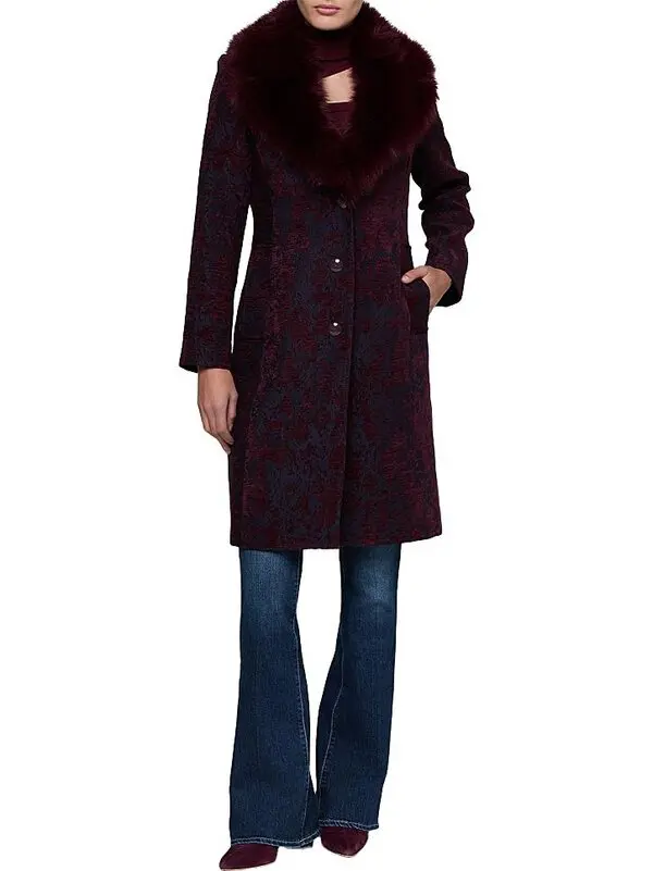 L'Agence Laney Faux Fur Collar Coat - Deep Sangria