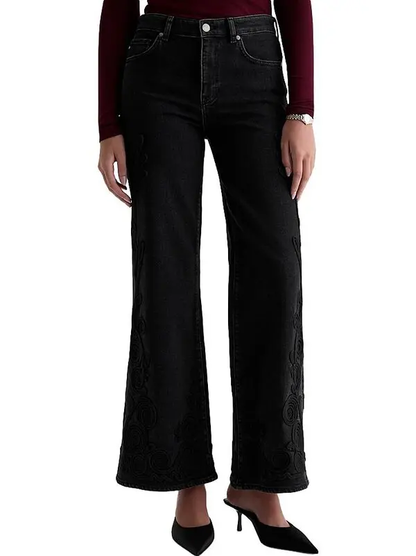 Ag Saige Embroidered High Rise Wide Leg Jeans - Bebop