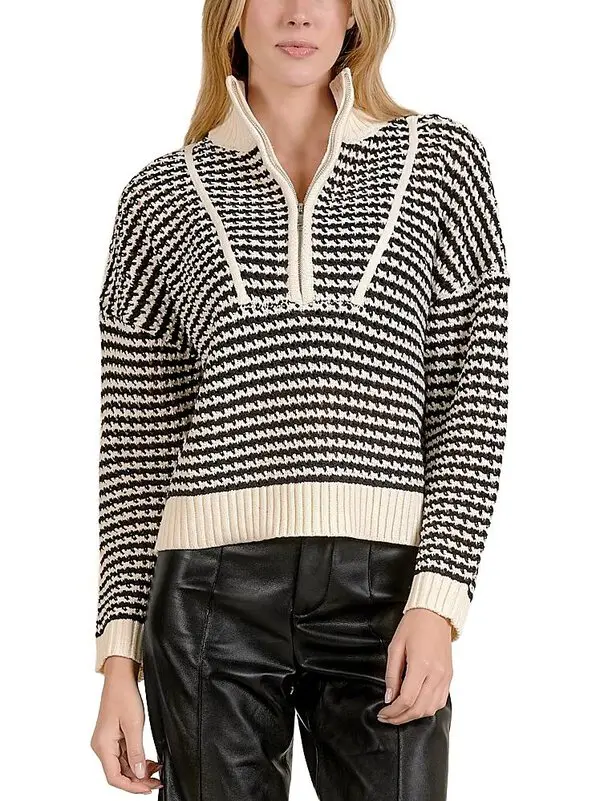 Elan Mock Neck Cropped Drop Shoulder Sweater - Black