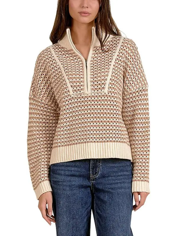 Elan Mock Neck Cropped Drop Shoulder Sweater - Natural