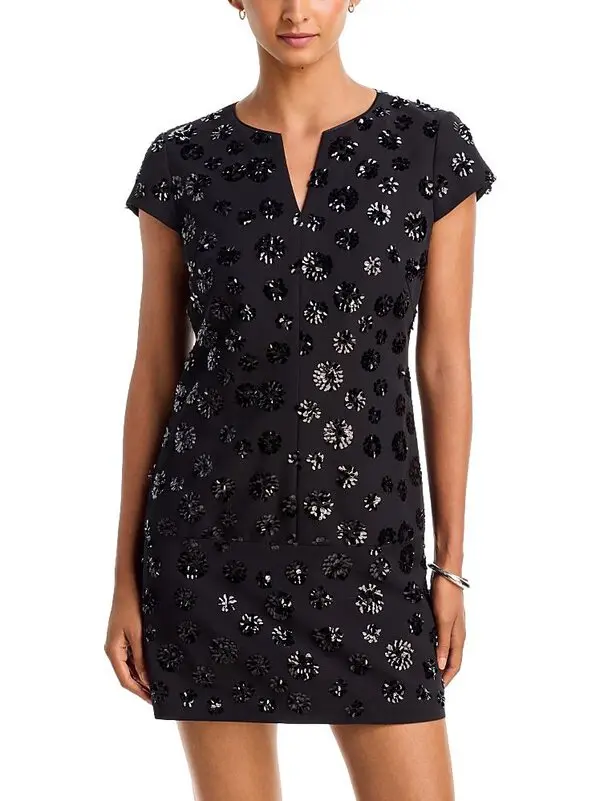 MILLY Sequin Embellished Mini Dress - Black
