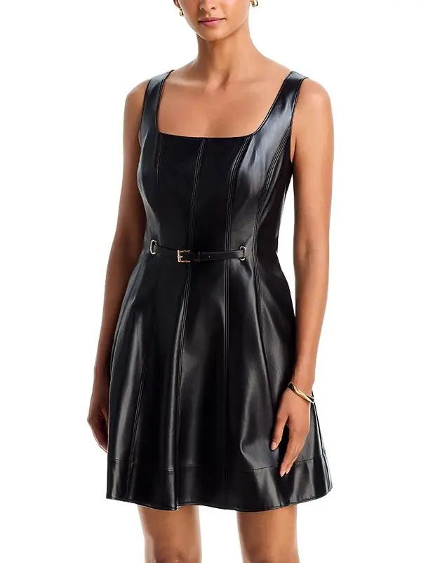 MILLY Faux Leather Mini Dress - Black
