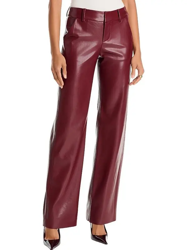 Alice + Olivia Alexander Mid Rise Faux Leather Trousers - Cognac