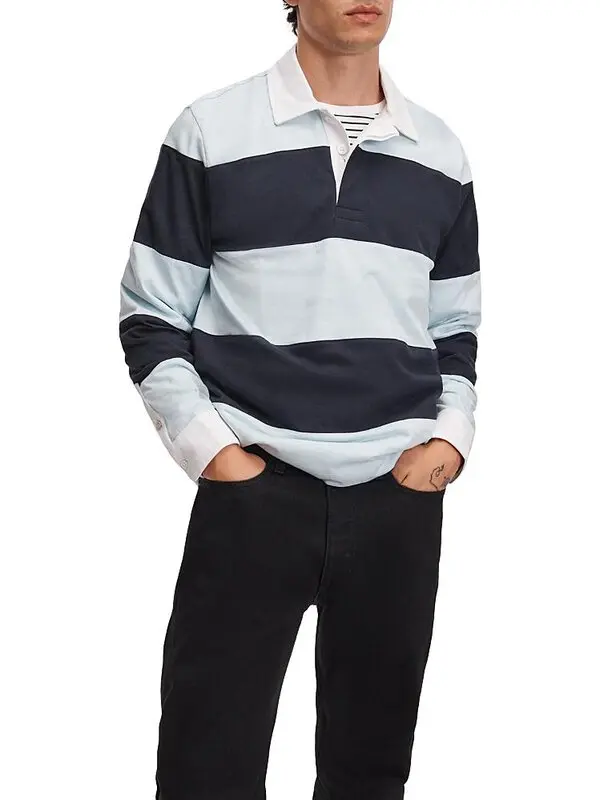 Rag & Bone Classic Cotton Bold Stripe Rugby Polo Shirt - Light Blue