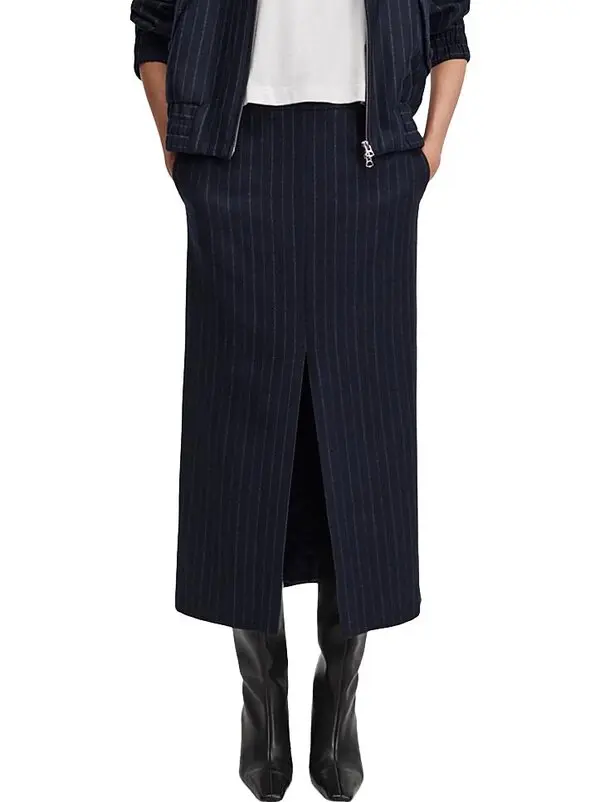 Rag & Bone Bessie Pinstriped Wool Blend Midi Skirt - Navy Multi