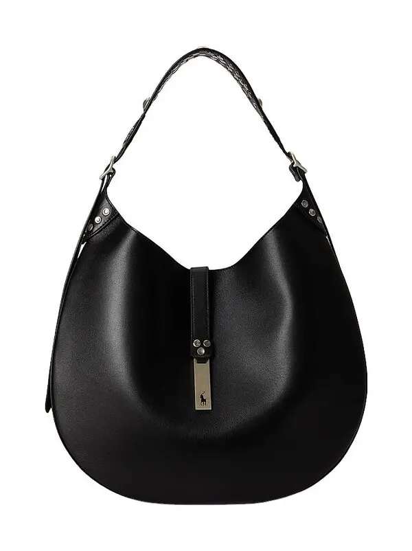 Polo Ralph Lauren Large Studded Leather Shoulder Bag - Black