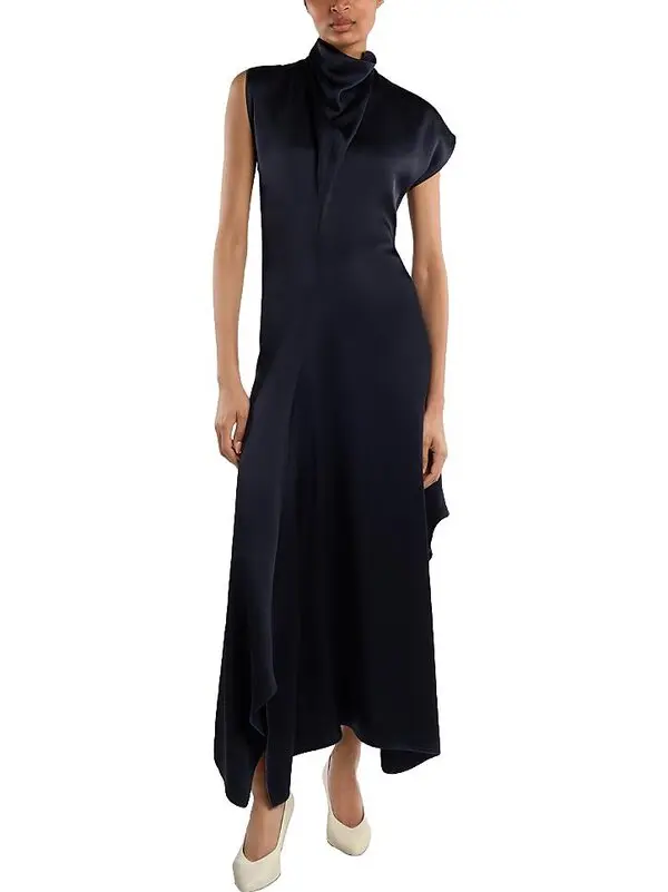 Victoria Beckham High Neck Draped Midi Dress - Midnight