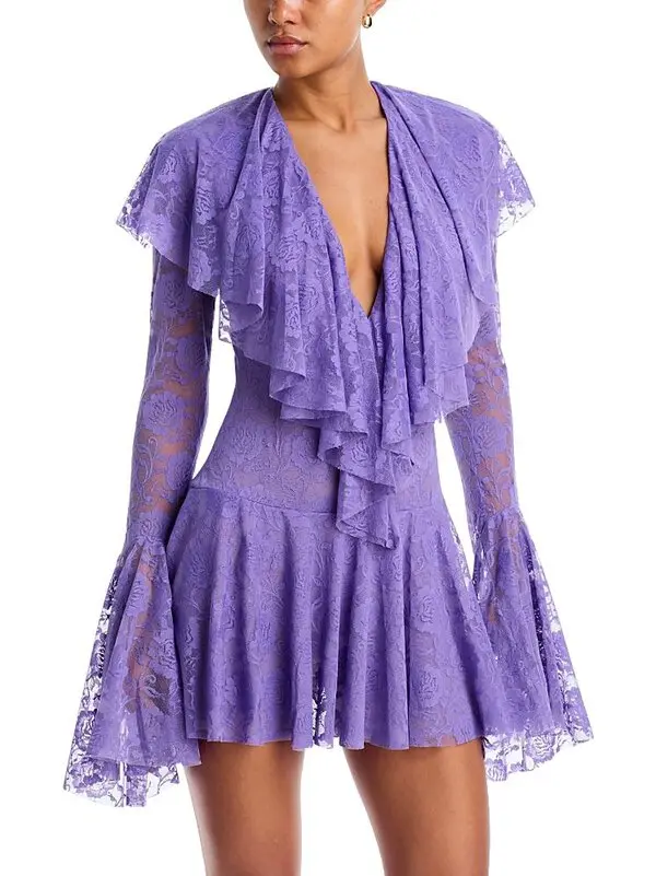 Norma Kamali Lace Ruffle Mini Dress - Lavender