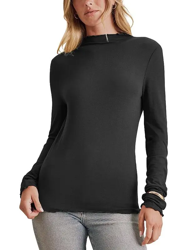 Splendid Long Sleeve Mock Neck Top - Black