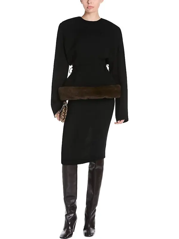 Stella McCartney Sable Faux Fur Belted Midi Dress - Black