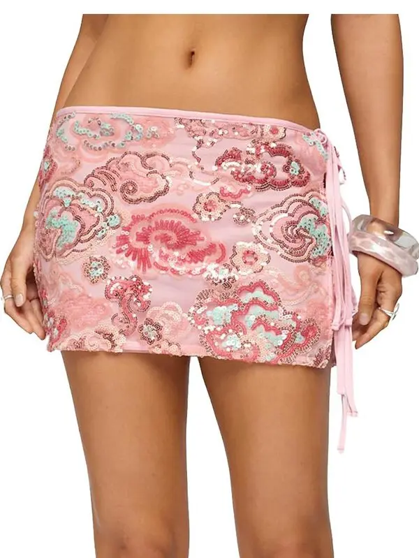 EDIKTED Sequin Embellished Mini Skirt - Pink
