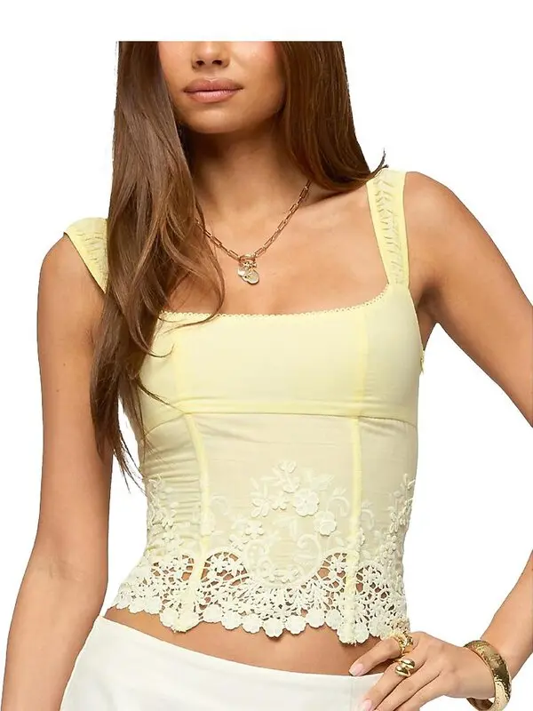 EDIKTED Jana Lacey Ruched Strap Corset - Light-yellow