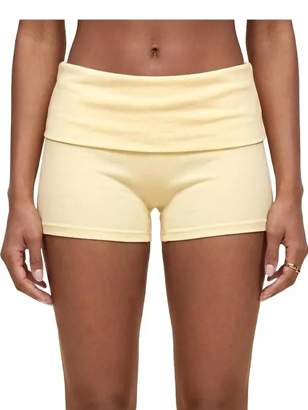 EDIKTED Audrea Ribbed Foldover Biker Shorts - Yellow