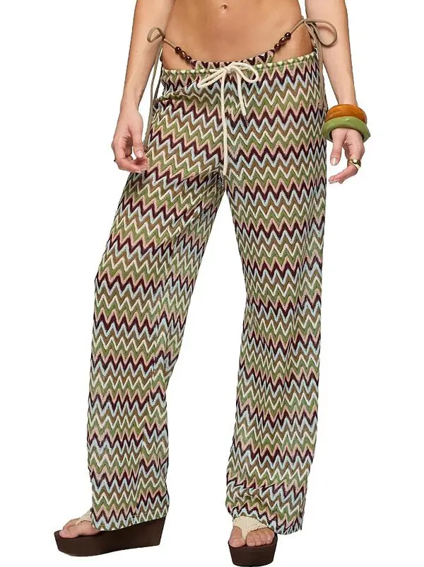 EDIKTED Mindee Zigzag Crochet Pants - Olive