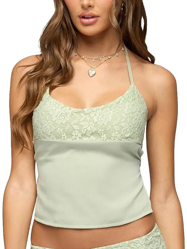 EDIKTED Evia Lacey Halter Top - Sage