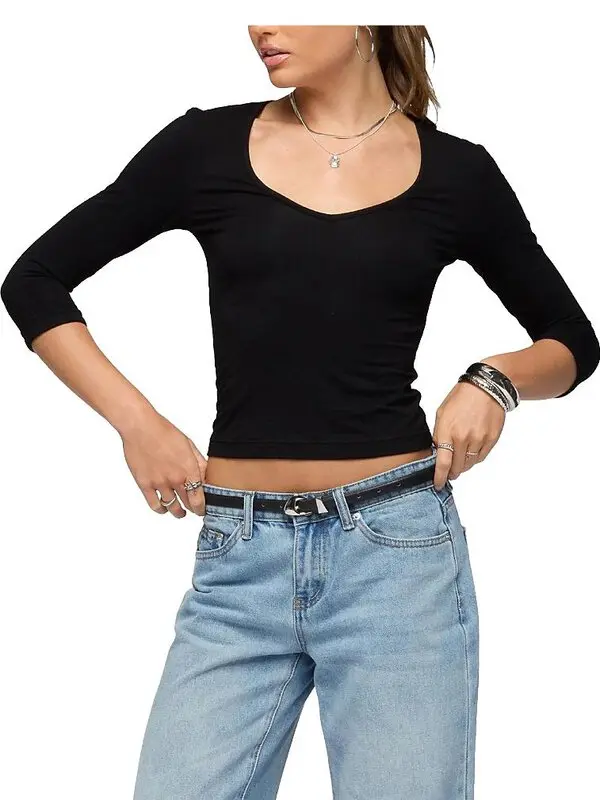 EDIKTED Jamila Three-quarter Sleeve Top - Black
