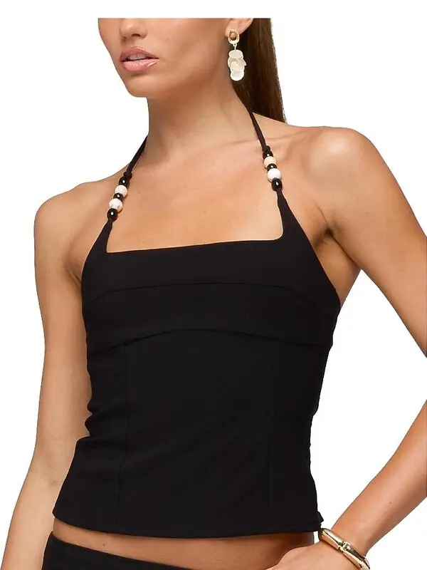 EDIKTED Yua Bead Embellished Halter Top - Black