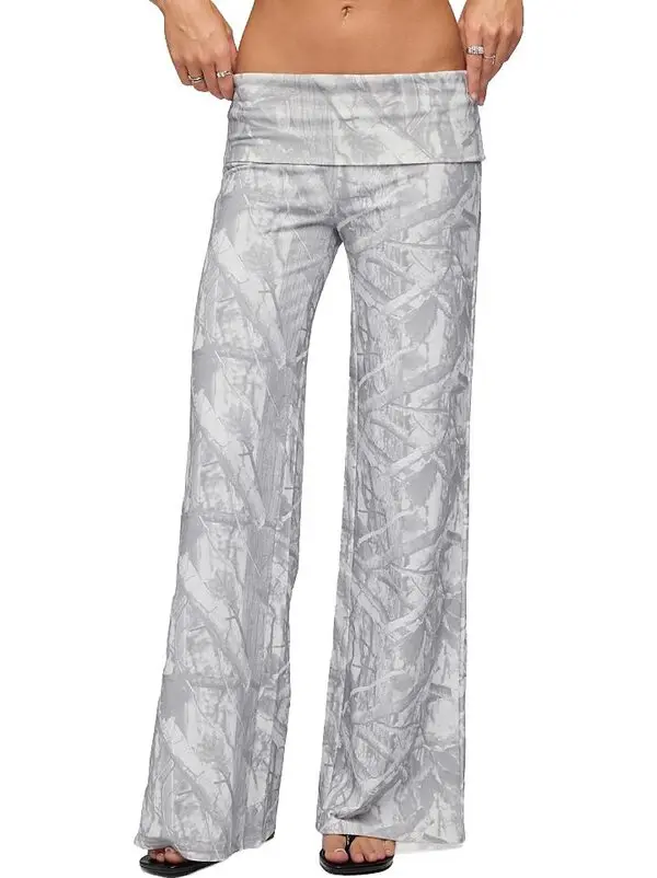 EDIKTED Cammy Wide Leg Foldover Pants - Gray